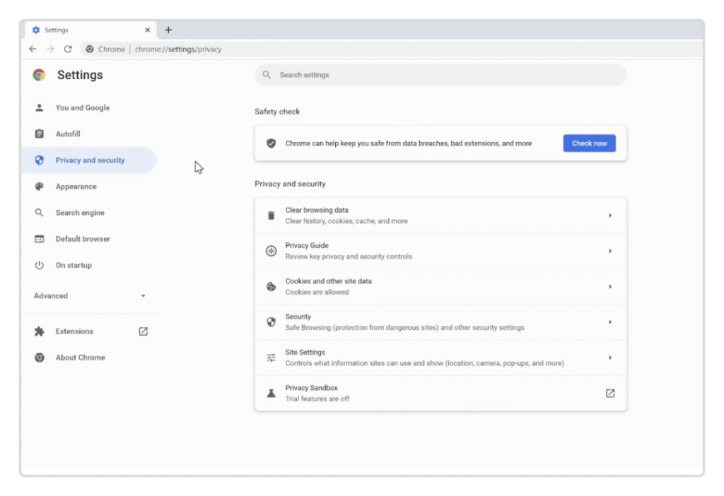 Guida alla privacy Google Chrome nelle impostazioni del browser